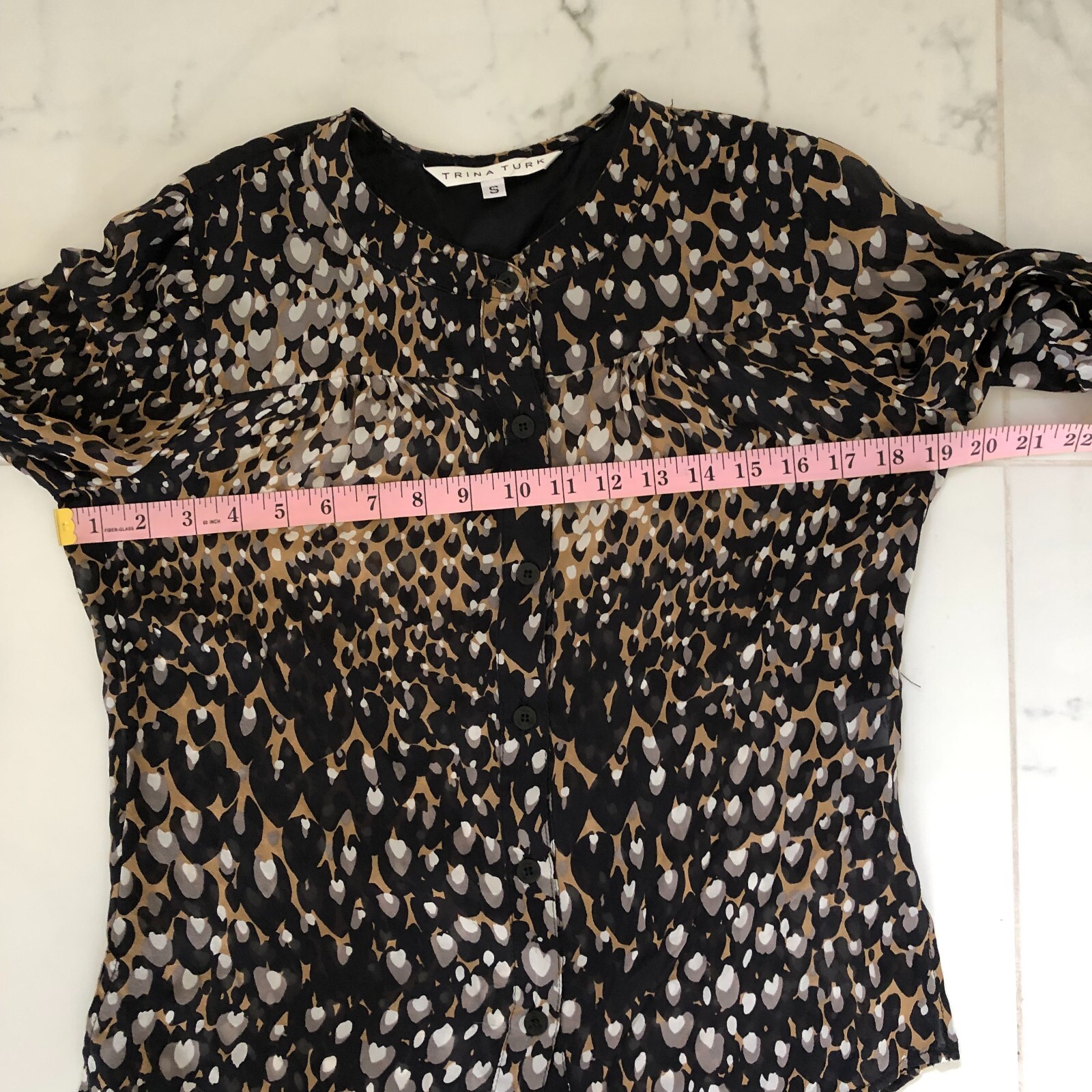 Trina Turk Women Animal Print Leopard Silk Top S Button Down Sheer ...