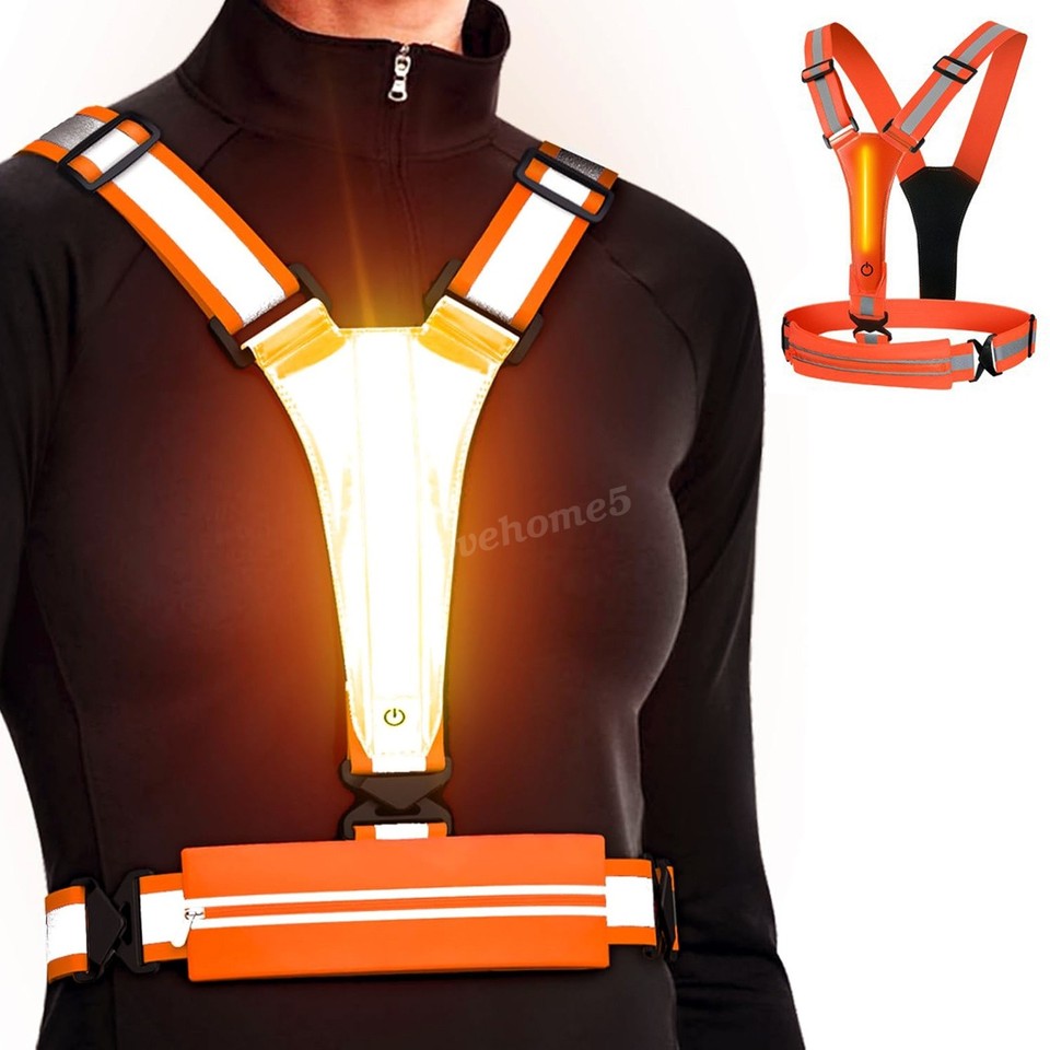 LED USB Rechargeable Reflective Safety Vest | Running Cycling Hi-vis ...