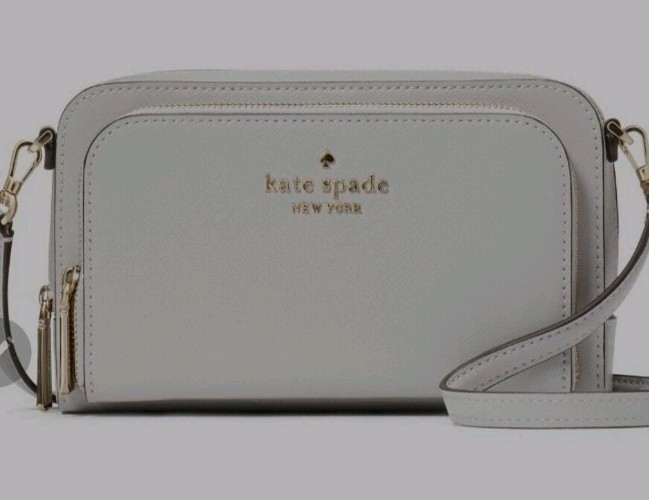 Kate Spade Staci Dual Zip Around Crossbody Platinum Grey Leather ...