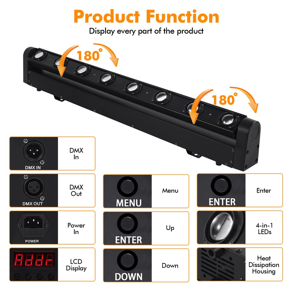 8x12W LED Stage Moving Head Beam Bar Light RGBW DMX DJ Disco Party Club ...