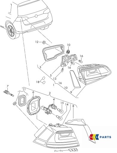 NEW GENUINE VW GOLF 13-17 INNER TAIL LIGHT BULB CARRIER RIGHT O/S RHD ...