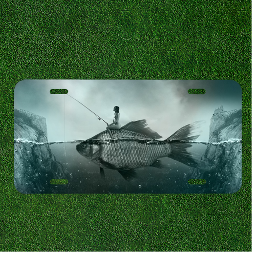 Custom Personalized License Plate Auto Tag With Lady Fishing On Huge ...