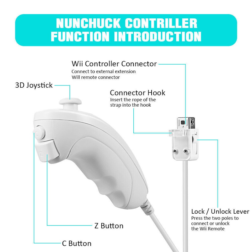 FOR Nintendo Wii Nunchuck Controller Wii Nunchucks Remotes WHITE | eBay