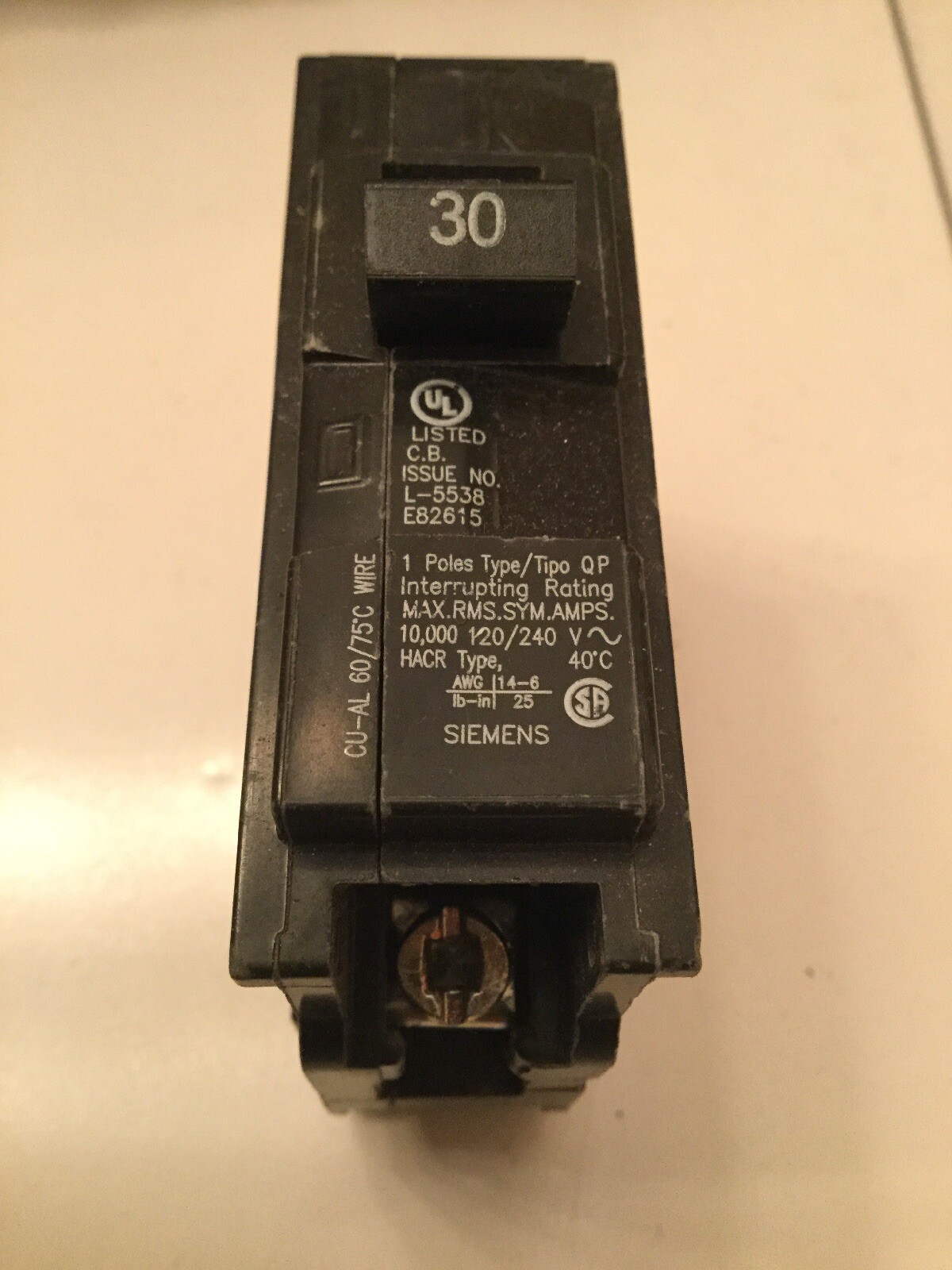 Siemens Q130 30-amp 1 Pole 120 Volt Circuit Breaker for sale online | eBay