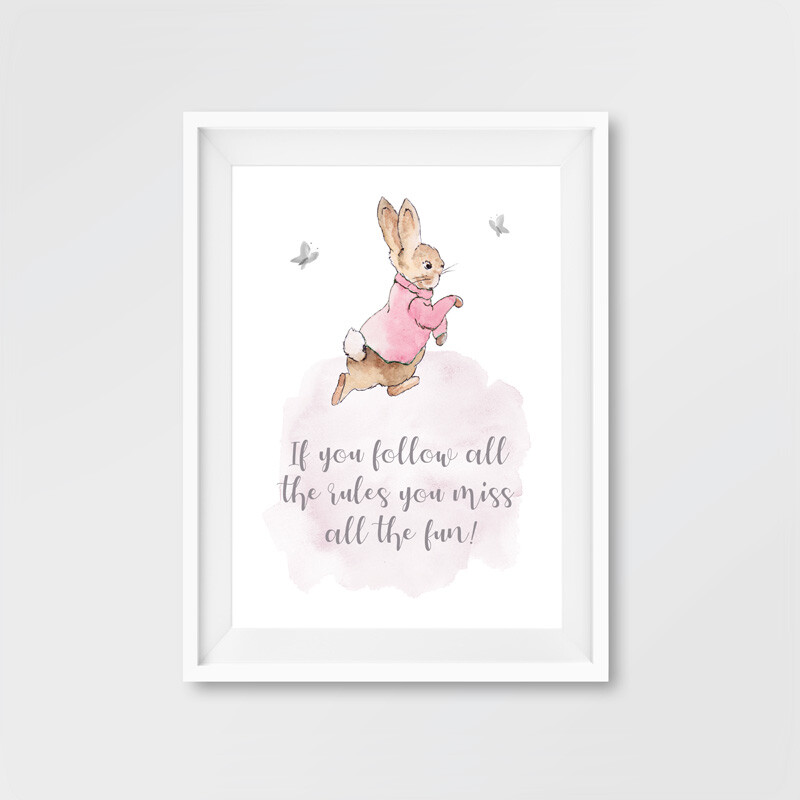 Pink Peter Rabbit Girls Nursery Wall Art Prints Childrens Bedroom ...