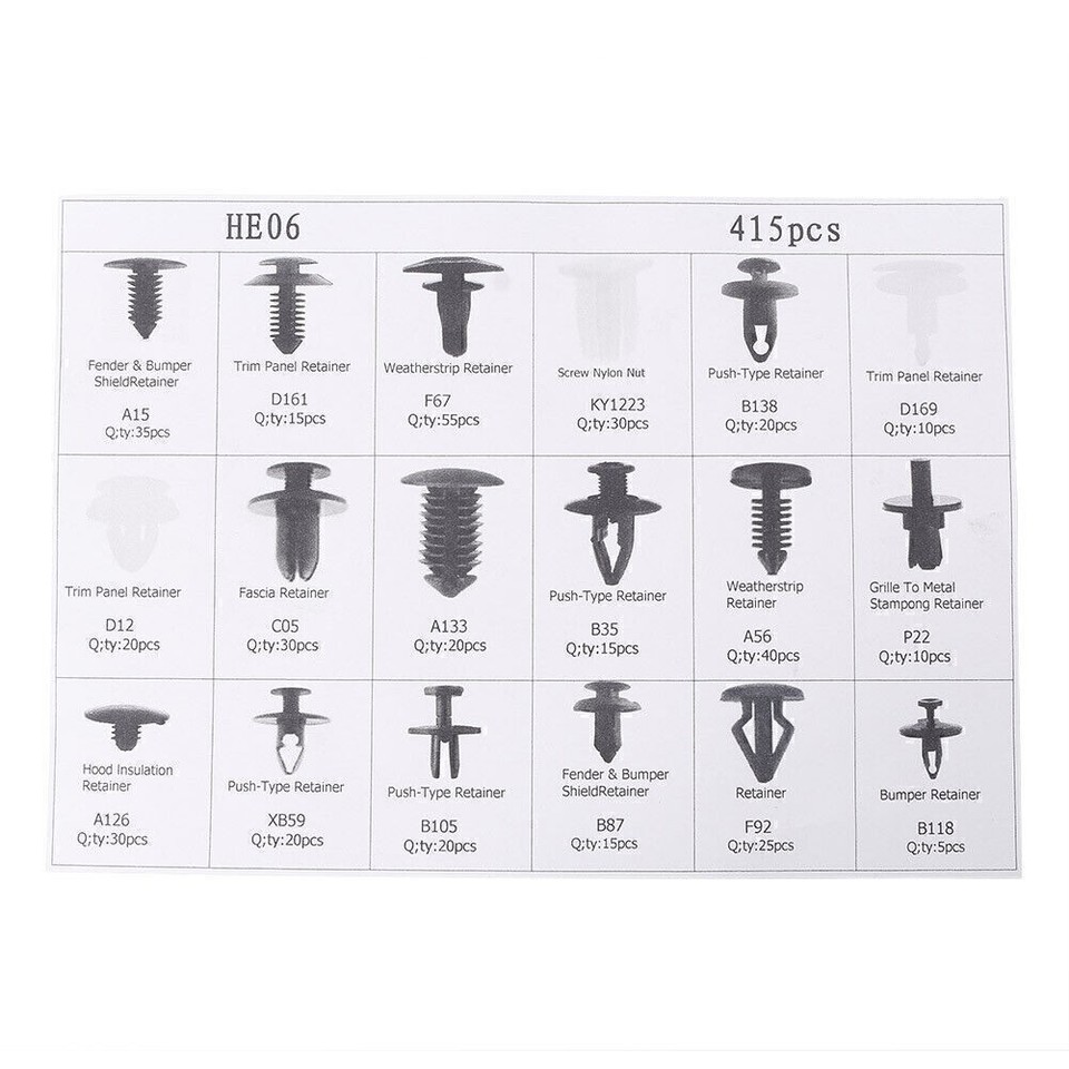 415pcs Car Body Plastic Push Pin Clips Fender Bumper Fasteners Rivet ...
