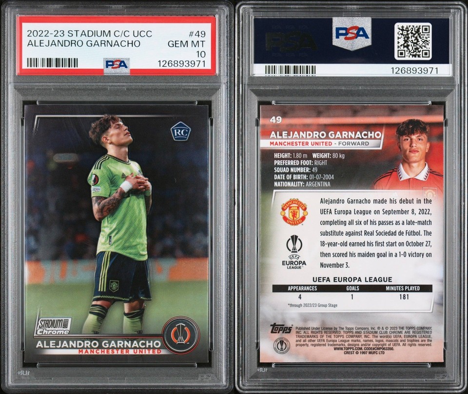 2022-23 Topps Stadium Club #49 Alejandro Garnacho RC Rookie PSA 10 ...