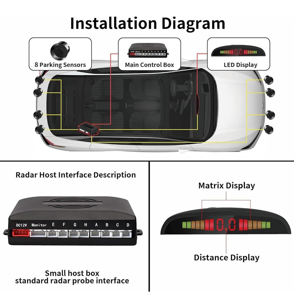 Car Reverse Parking Radar System with 8 Parking Sensors Distance ...