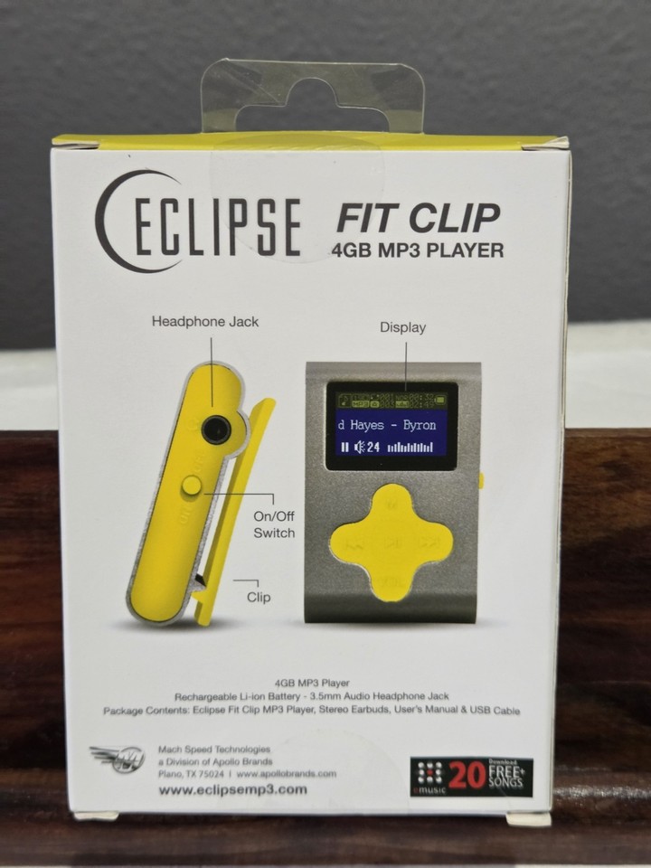 MP3 Player Eclipse Fit Clip 4GB Yellow Green & Gray NEW In box Sealed ...