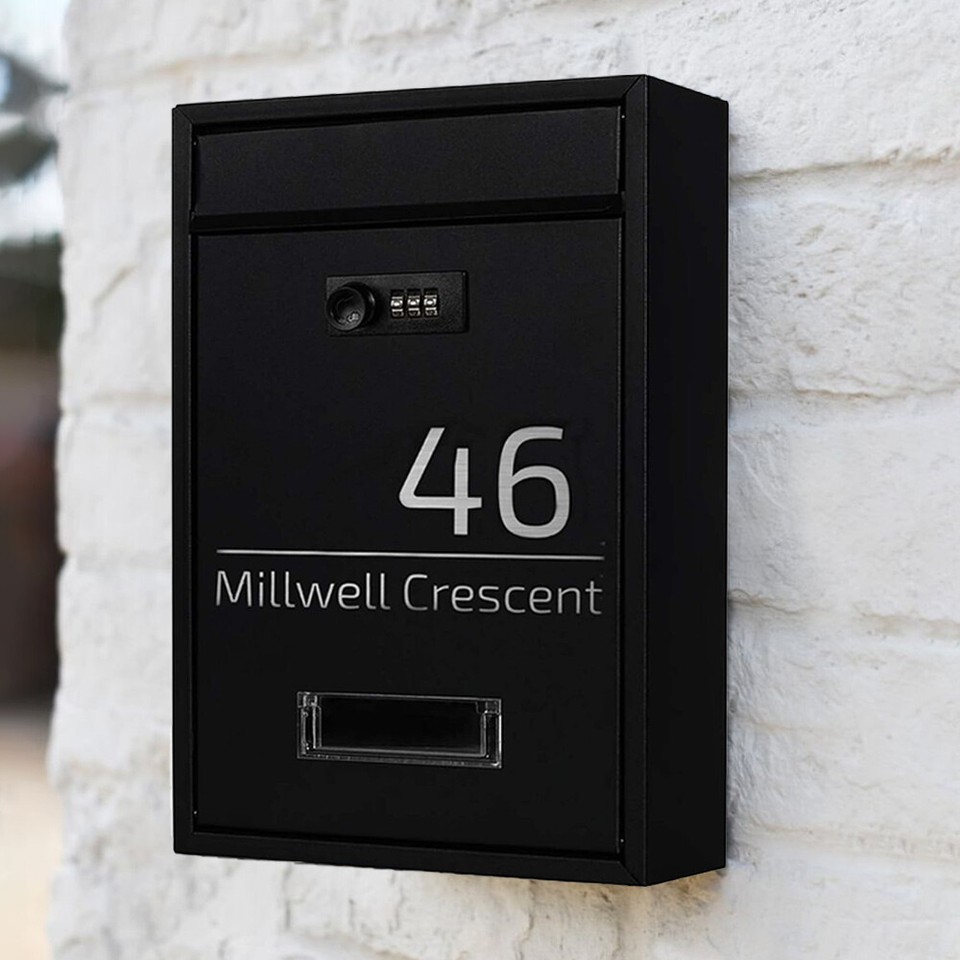Secure Personalised Post Box Black Wall Mounted Mailbox with ...