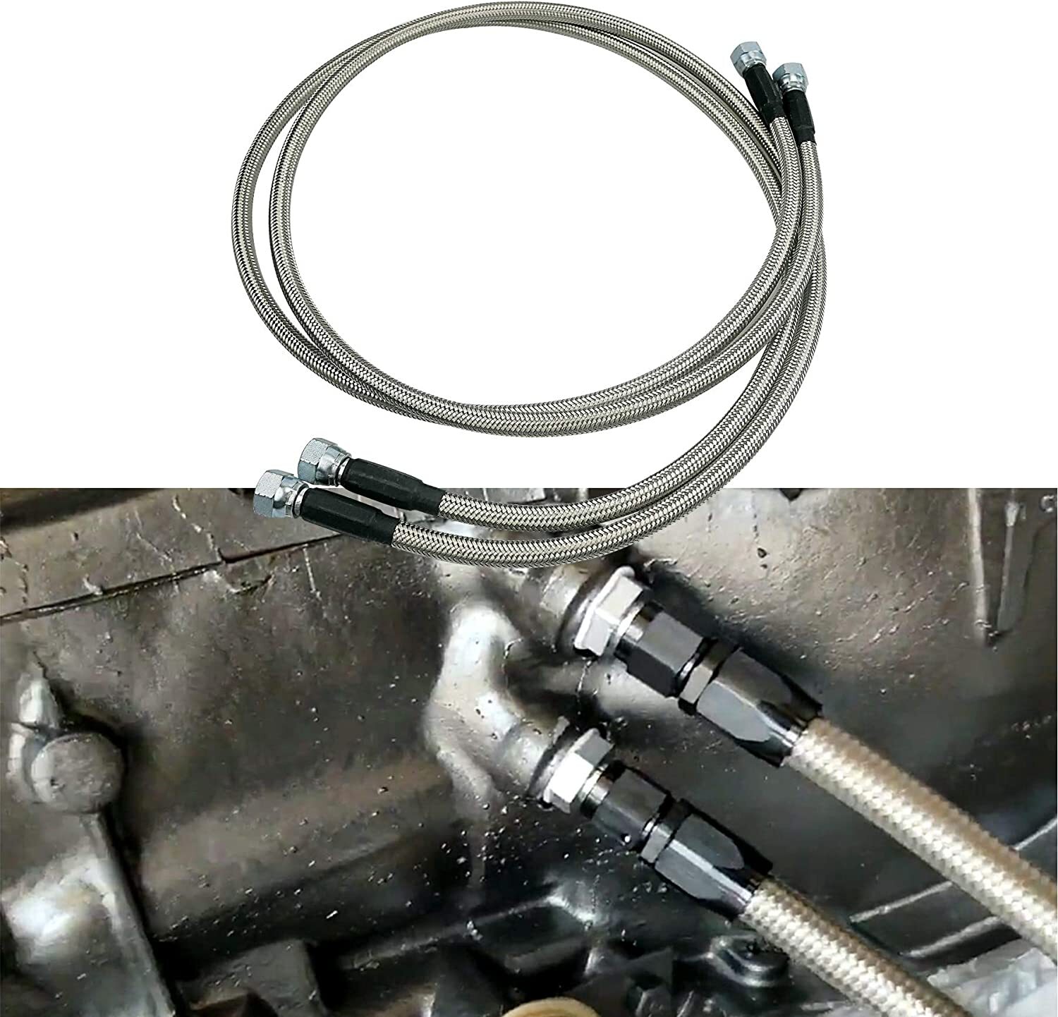 SS Braided Transmission Cooler Hose Lines Fittings TH350/700R4/TH400 52 ...