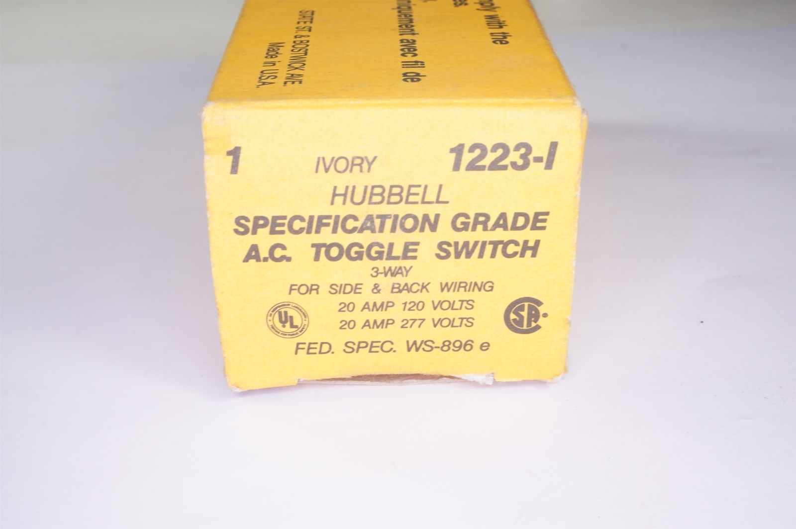 1223-I Hubbell AC Toggle Switch 20A 3-Way 120/277VAC Ivory Back Side ...