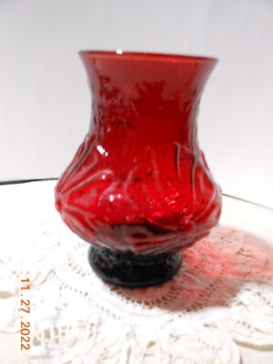 Vintage Blood-Red Glass Vase W/Flower Design Unique 6" Tall L@@K | eBay