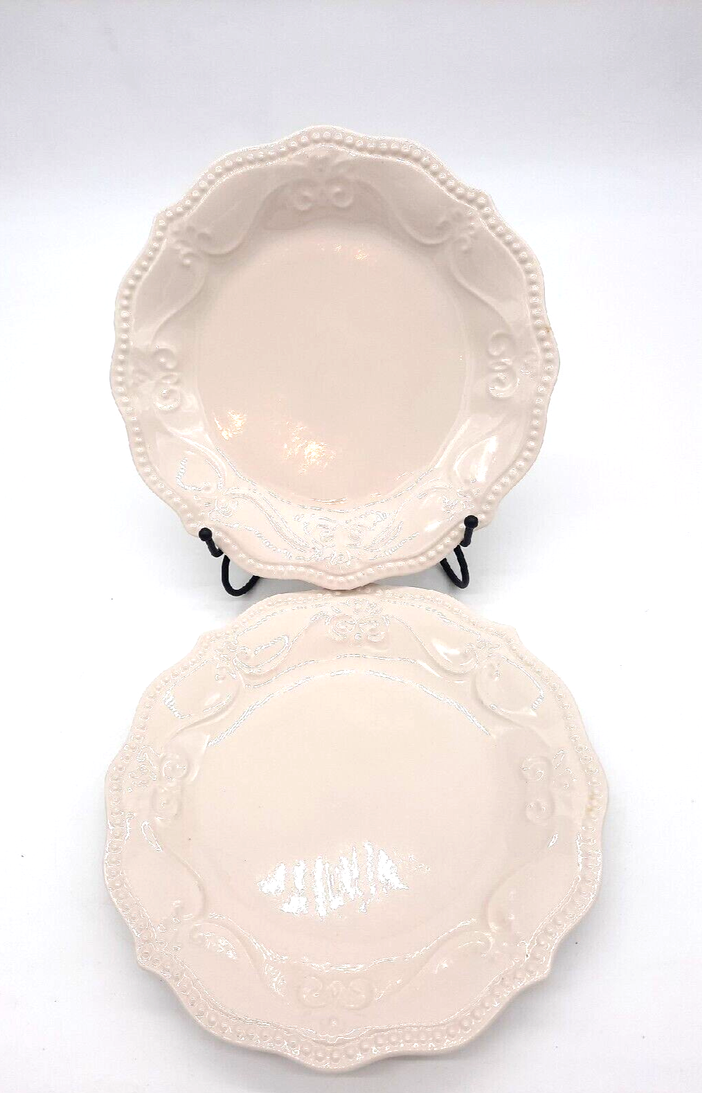 Pioneer Woman Paige Linen Set Of Two 7.5" Salad Plates Scalloped Edge ...