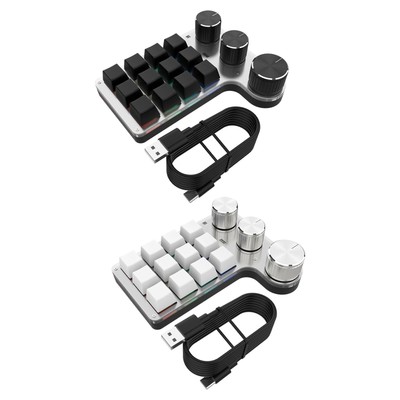 Mini Digital Keyboard 9 Keys 3 Knob English Layout Number Pad RGB ...