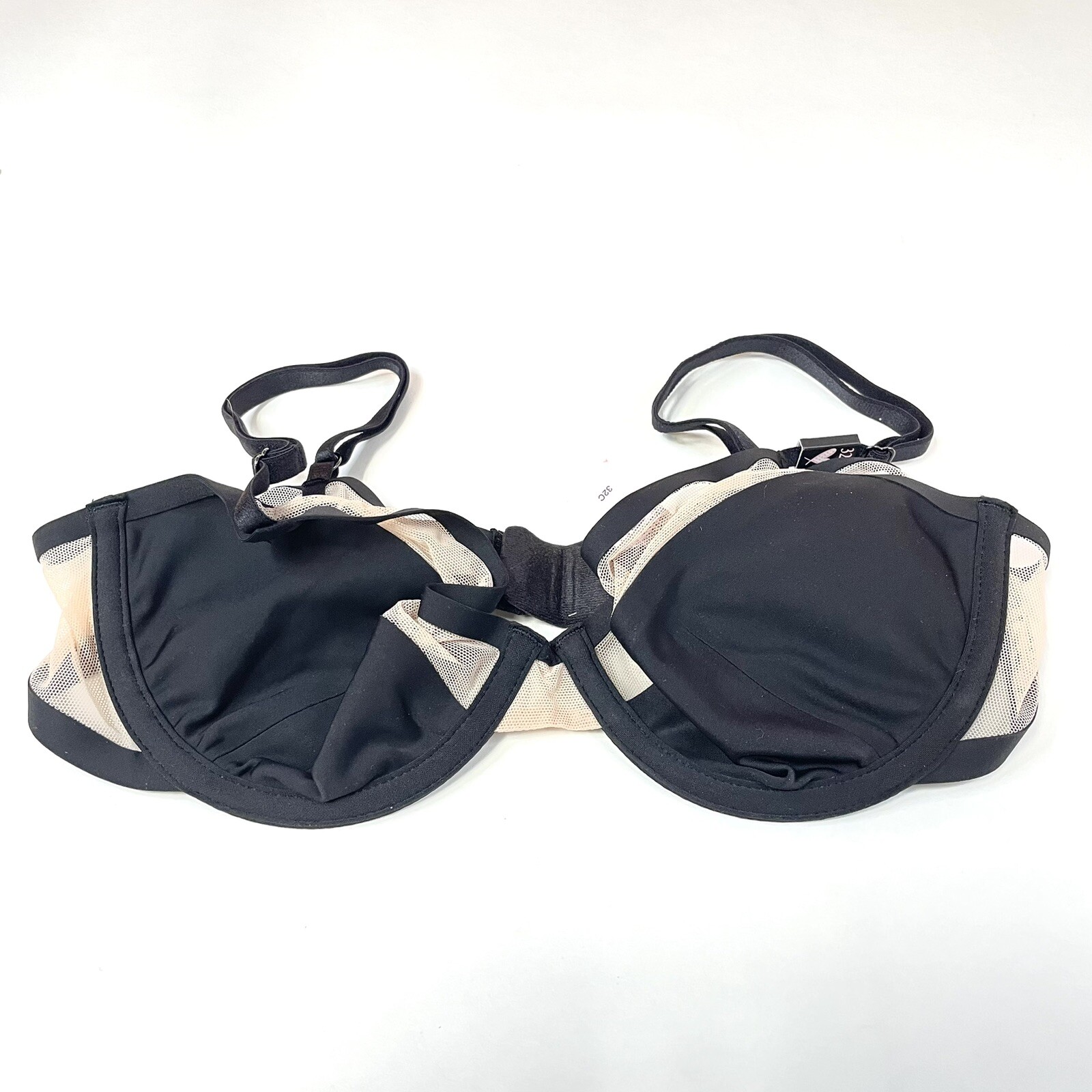 NEW Victorias Secret 32C Unlined Demi Bra Black Beige Mesh Sheer #0736 ...