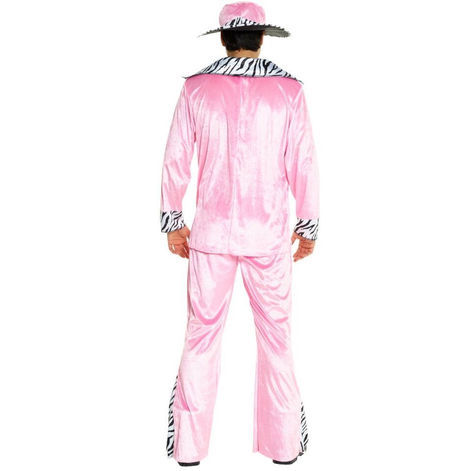 Mens Pink Pimp Costume + Hat 1970s Big Daddy Velvet Suit Halloween | eBay