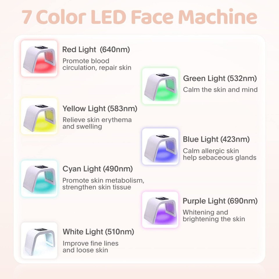 7-Color LED Light Skin Therapy Rejuvenation PDT Anti-Aging Facial ...