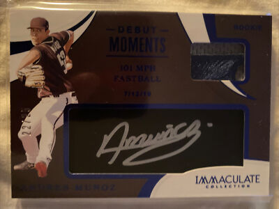 2020 Panini Immaculate Debut Moments Blue Andres Munoz RC Auto Patch ...
