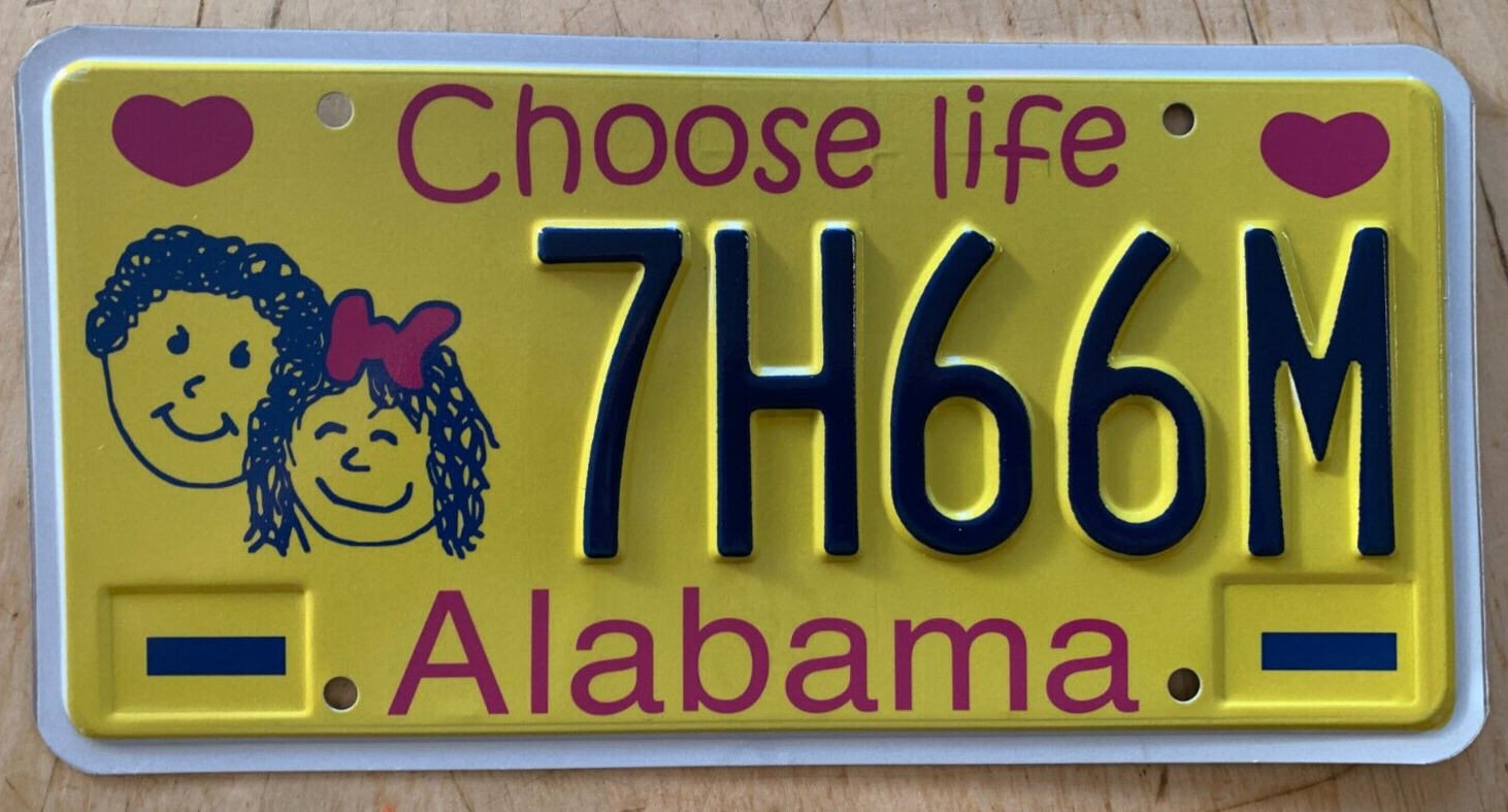 MINT ALABAMA CHOOSE LIFE LICENSE PLATE " 7 H 66 N " AL PRO LIFE BABY ...