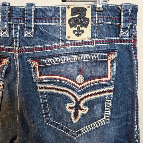 Rock Revival Rowell Mens Straight Leg Jeans Red White Blue Stitching ...