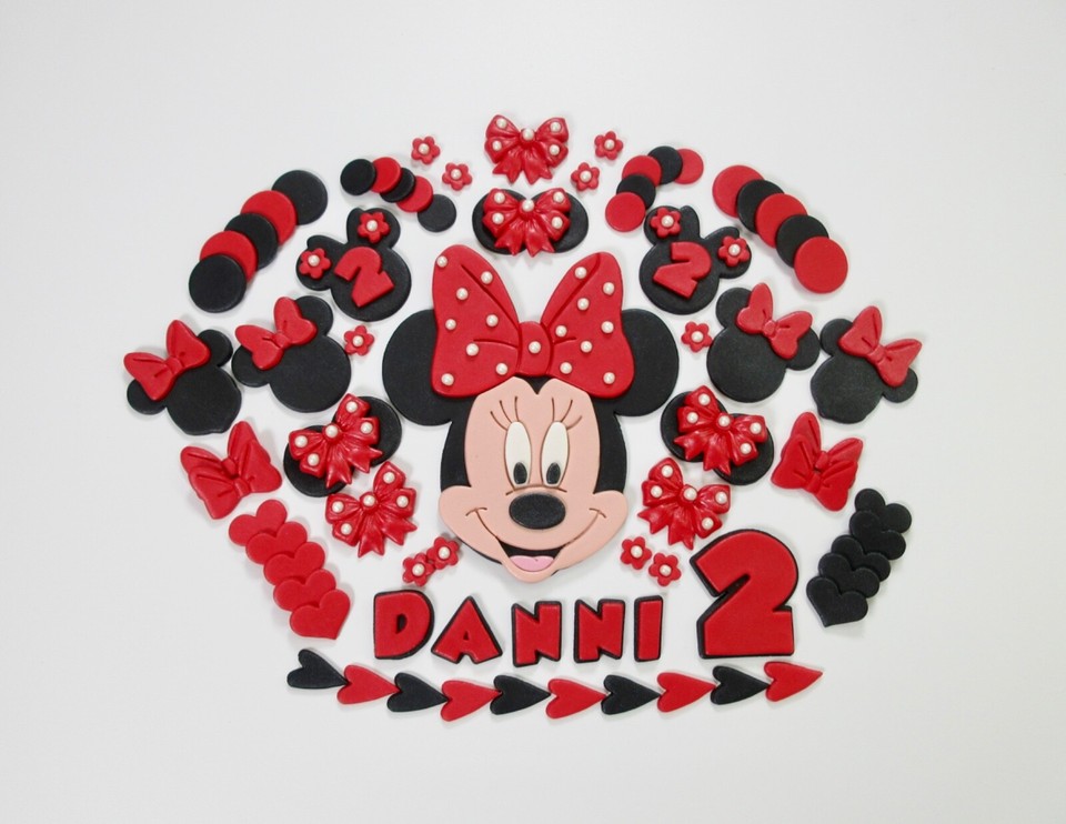 Red Minnie Mouse Cake Topper Fondant Edible Birthday Decorations ...