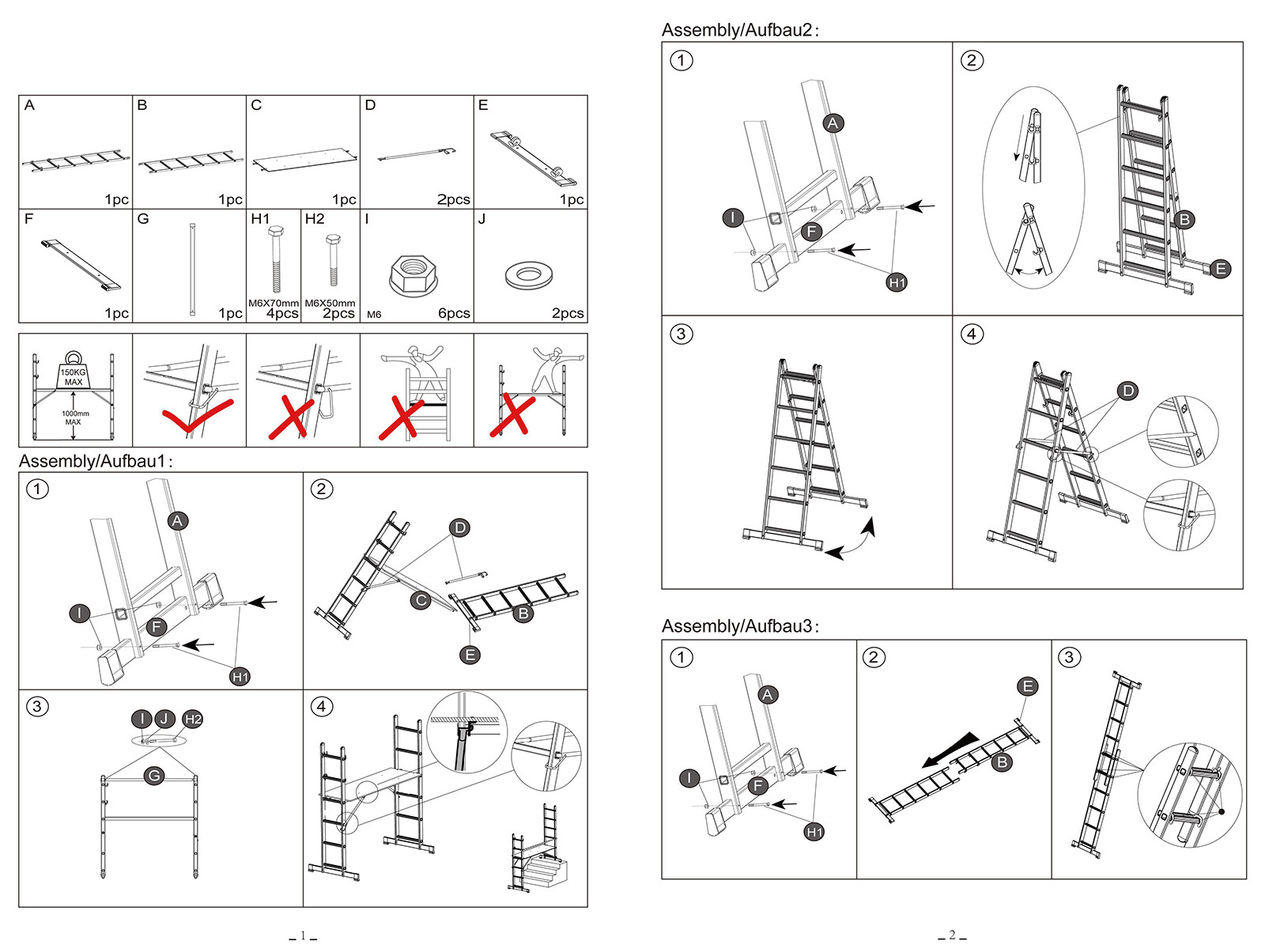 Triple Extension Ladders Folding Working Platform Scaffold Ladder Multi ...