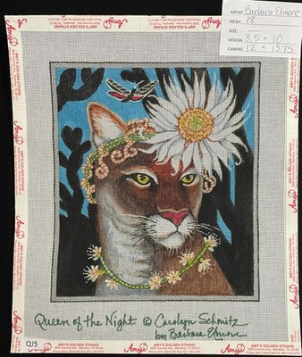 HP Needlepoint 18ct BARBARA ELMORE "Queen Of The Night" Cougar at Night ...
