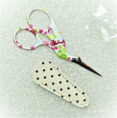 Colorful Floral STORK Snipping Scissors 3.6" w/Protective Sheath NEW | eBay