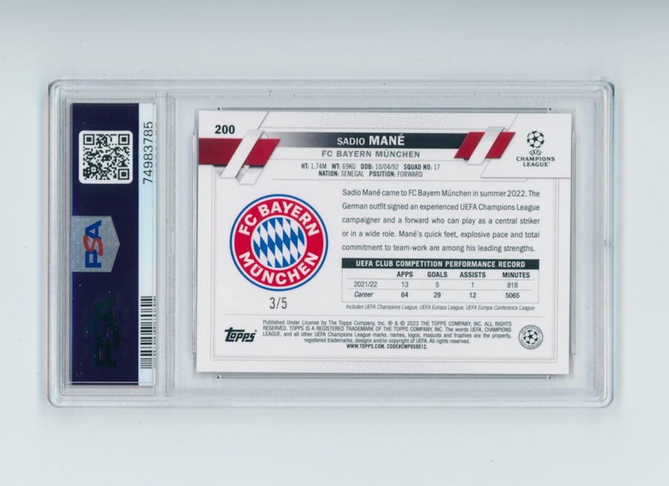 2022-23 Sadio Mane Topps 1st Edition Red FC Bayern Munich Card 3/5 PSA ...