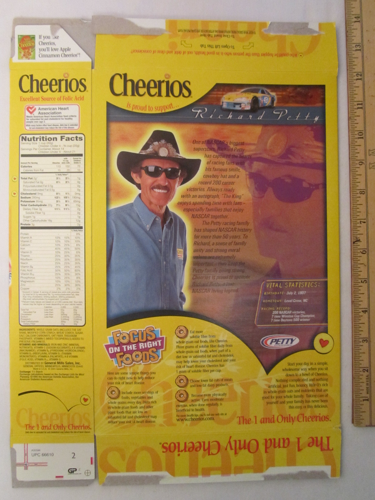 Empty CHEERIOS Cereal Box RICHARD PETTY 2001 General Mills 15 oz [G7C9t ...