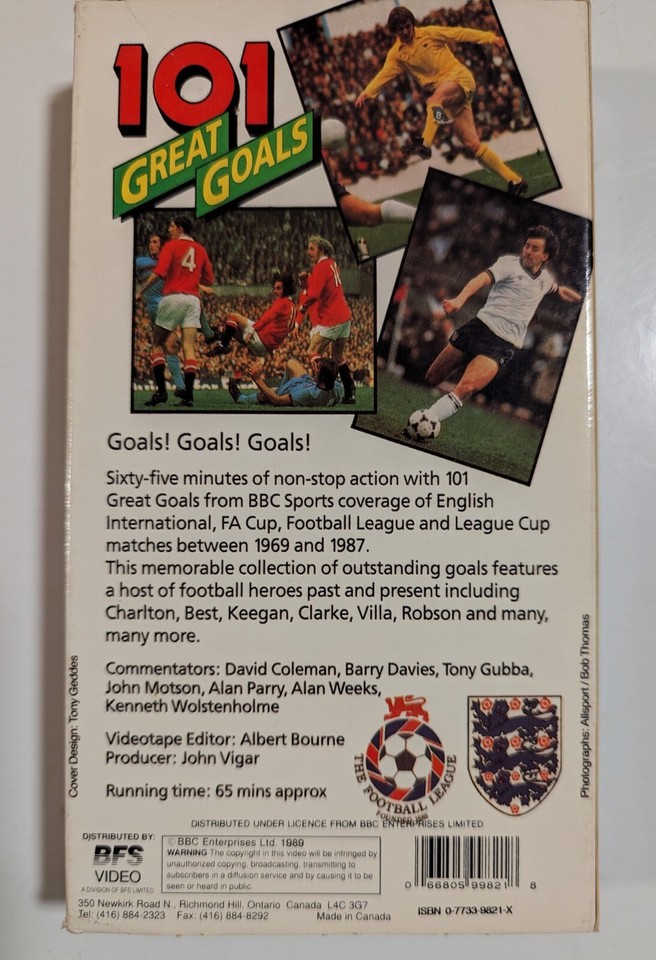 101 Great Goals VHS BBC Sports Soccer, Goals 1969-1987, in Great ...