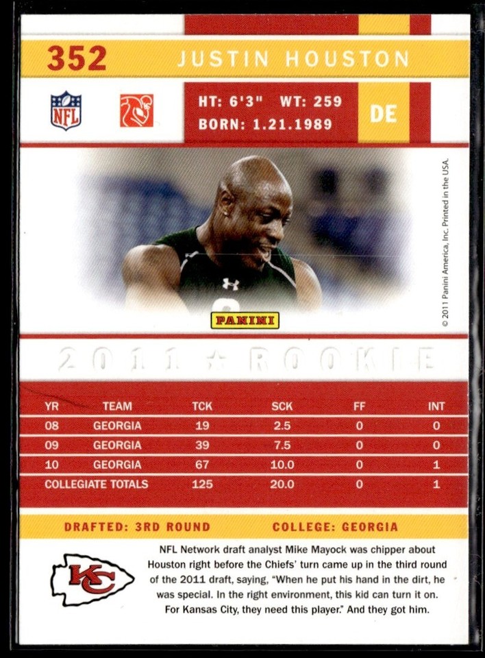 2011 Score Justin Houston Rookie Kansas City Chiefs #352 | eBay