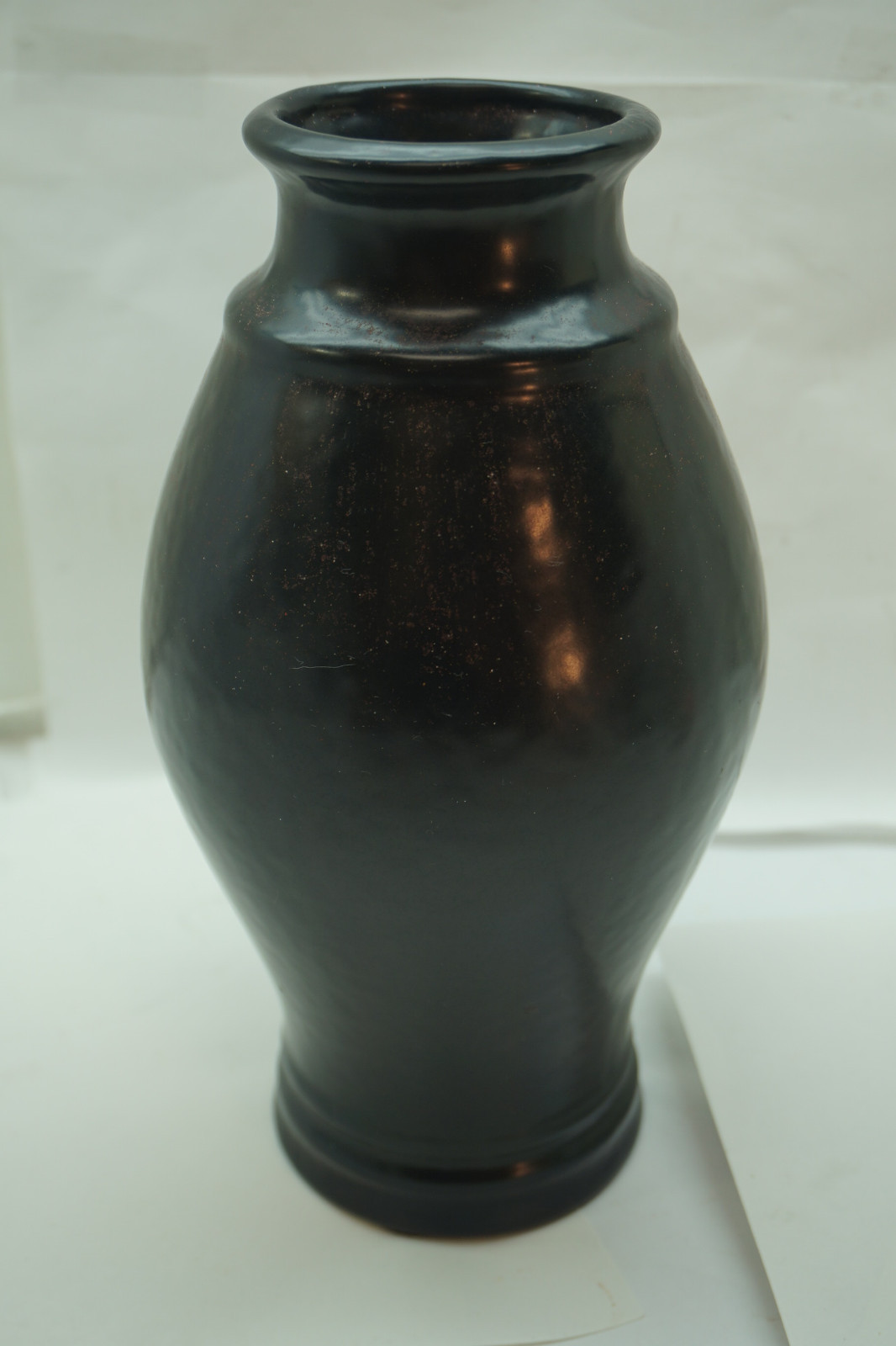 HARRIS POTTERIES VASE BLACK GLAZE CHICAGO IL 9in MID CENTURY STUDIO ART ...