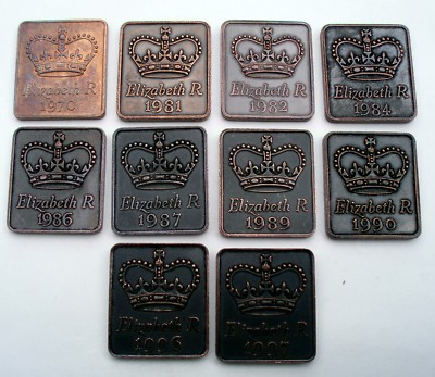 GREAT BRITAIN ROYAL MINT 1970-81-82-84-86-87-89-90-96-97 10 Tokens B6 ...