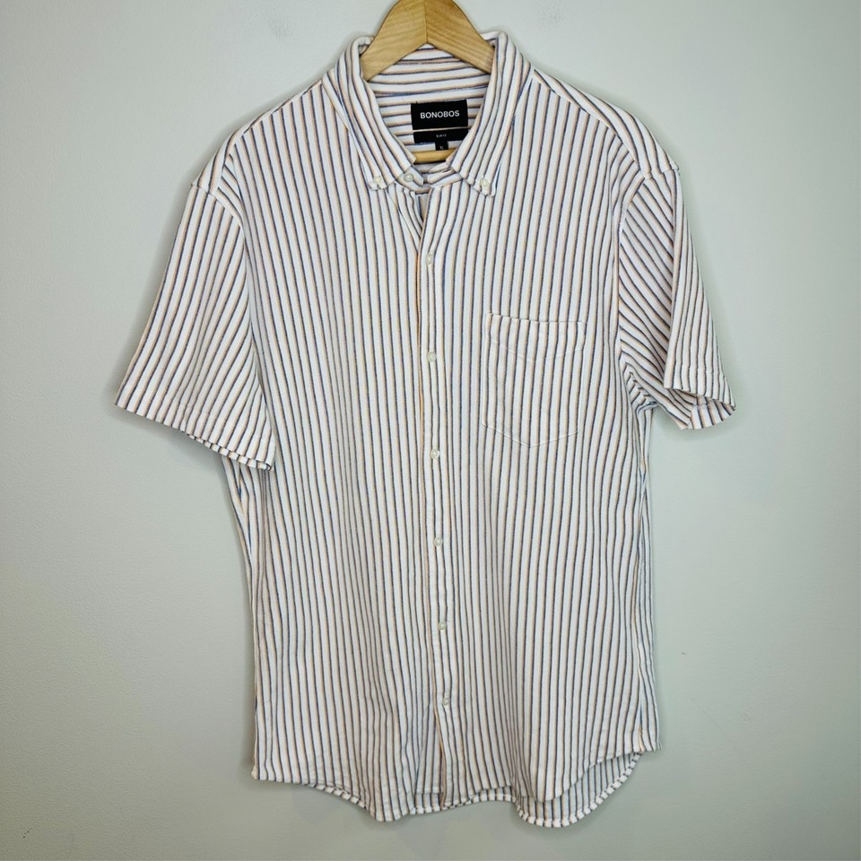 Bonobos Short Sleeve Cotton Button Front Striped Shirt Cotton XL | eBay