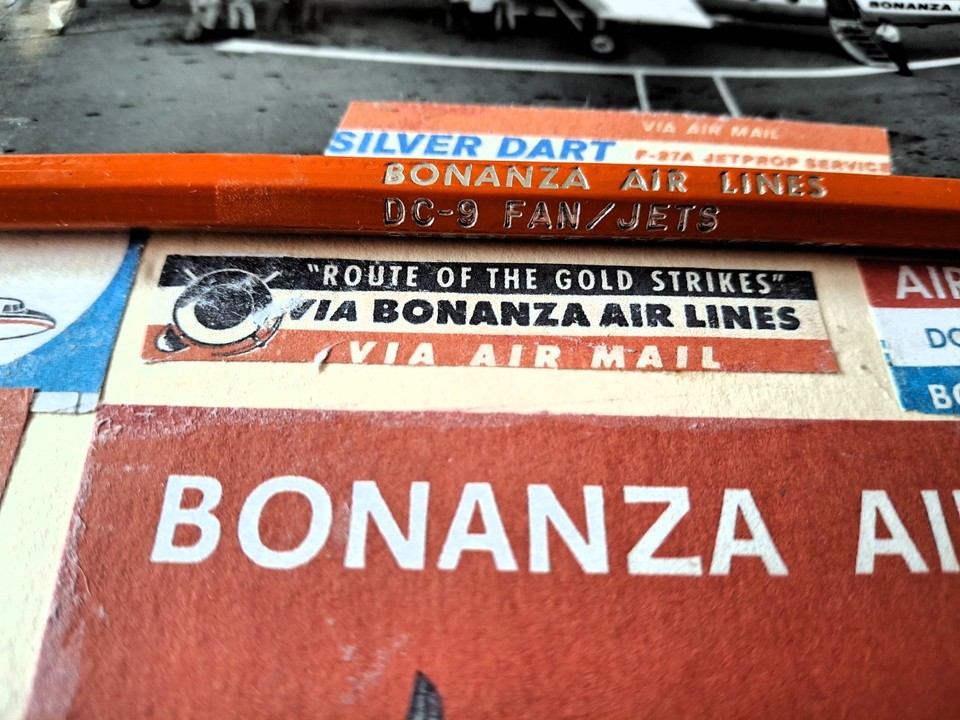 BONANZA AIRLINES Memories Collection F-27 Postcard Air Mail PencI Fit ...