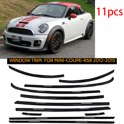 For MINI Cooper Coupe R58 Gloss Black Stainless Car Window Trim Strip ...