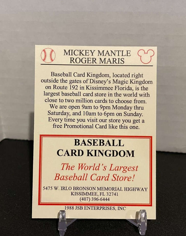 MICKEY MANTLE & ROGER MARIS – 1988 BASEBALL CARD KINGDOM - PROMO CARD ...