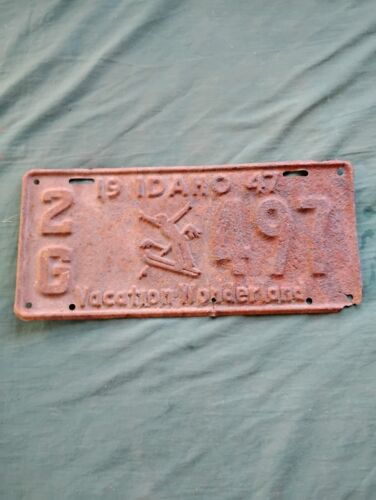 1947 Idaho License Plate - 2G "497" VACATION WONDERLAND (with skier) | eBay