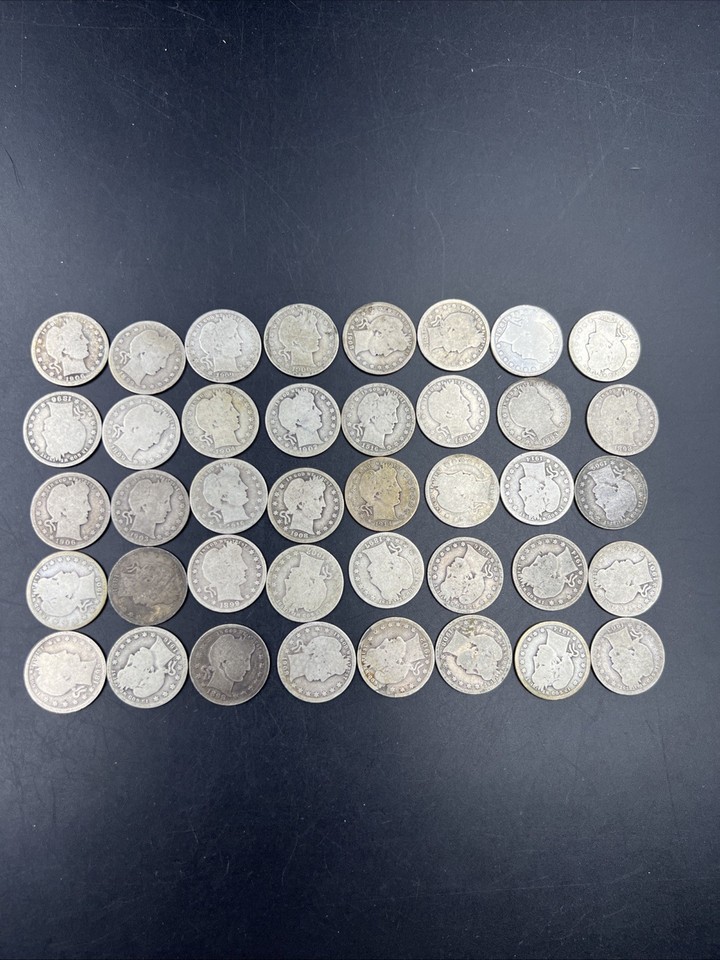 40 Coin AG / G Barber 90% Silver Quarter Quarters Roll Full Dates SKU#5 ...