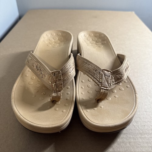 Vionic Women’s High Tide Gold/Beige Tone Wedge Flip Flop Type Sandal ...