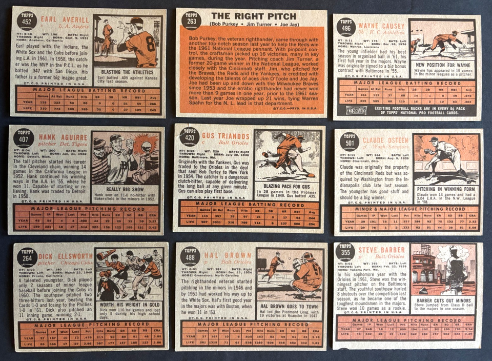 Vintage 1962 Topps Baseball Lot x9 Earl Averill Wayne Causey nice cond ...