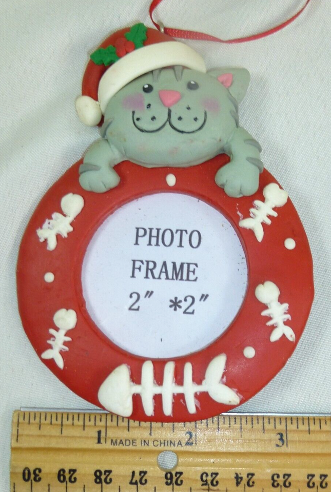 Lot of 3 Beary Christmas fabric w/ hard plastic Frame Cat photo frame ...