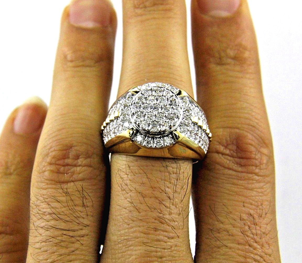 Natural Round Diamond Cluster Wide Men's Ring Band 14k Yellow Gold 2 ...