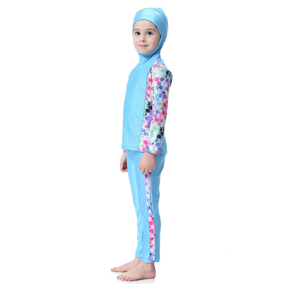 Muslim Kids Girls Swimwear Full Cover Swimsuit Modest Islamic Burkini ...