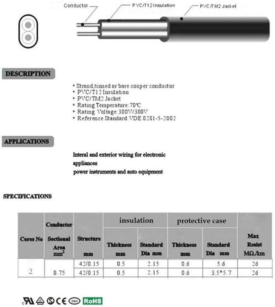 ALL BLACK FLEXIBLE CABLE 2 CORE FLEX 0.75MM X 1M,2M,4M,5M,10M,20M,25M ...