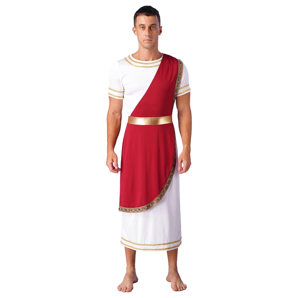 Mens Ancient Greek Toga Short Sleeve Roman Robe Caesar Party Masquerade ...
