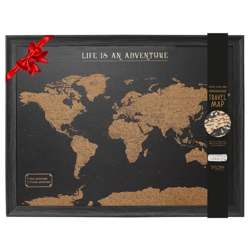 Splosh Travel Map - World Map Pin Board in Black, Wooden Frame. World ...