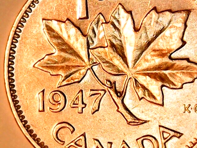 1947 Canada Cent AU Red-Brown Blunt 7 No Maple Leaf King George VI ...